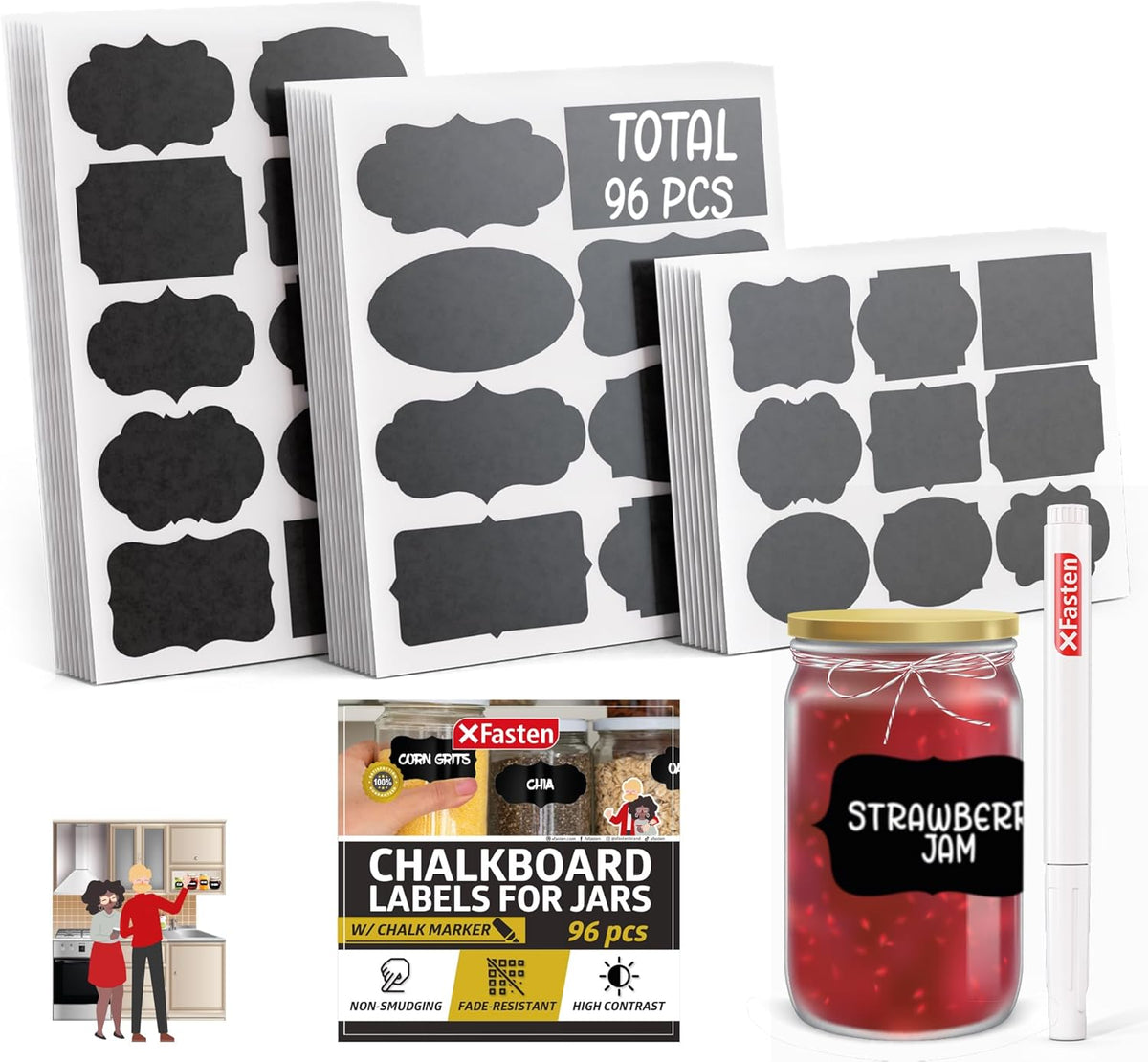 XFasten Chalkboard Labels 96 pcs with Chalkboard Markers