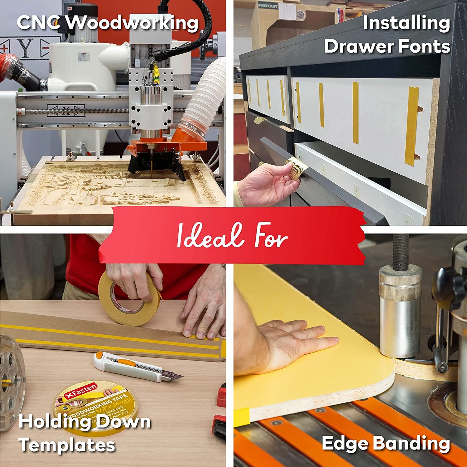 XFasten Double Sided Woodworking Tape | 1 Inch x 36 Yards | 3-Pack