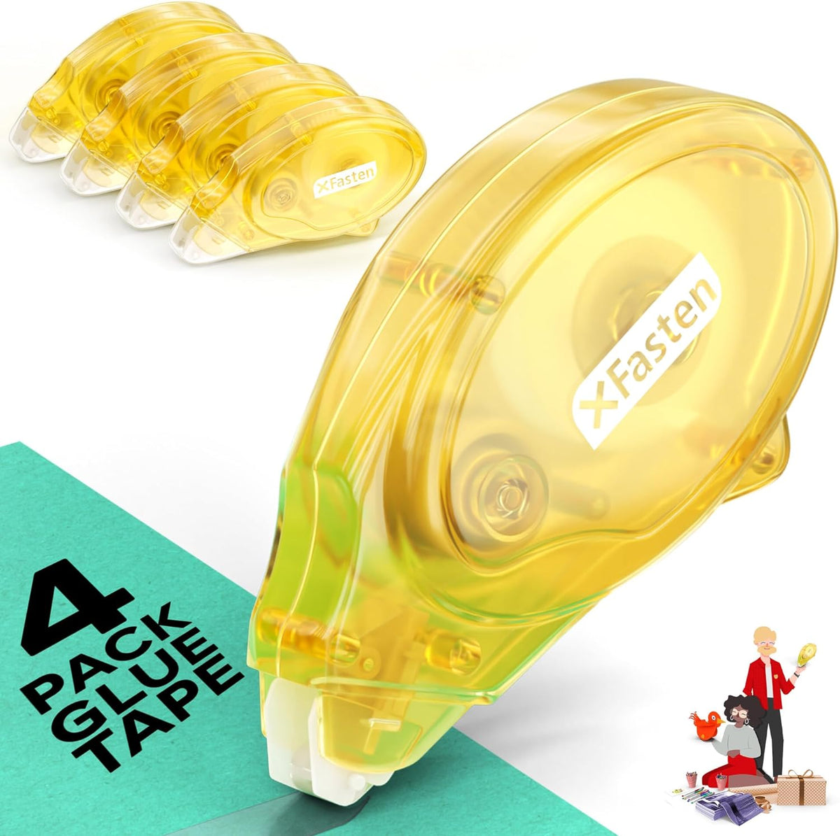 XFasten Double Sided Tape Roller Runner, Yellow, Photo-Safe, Acid-Free