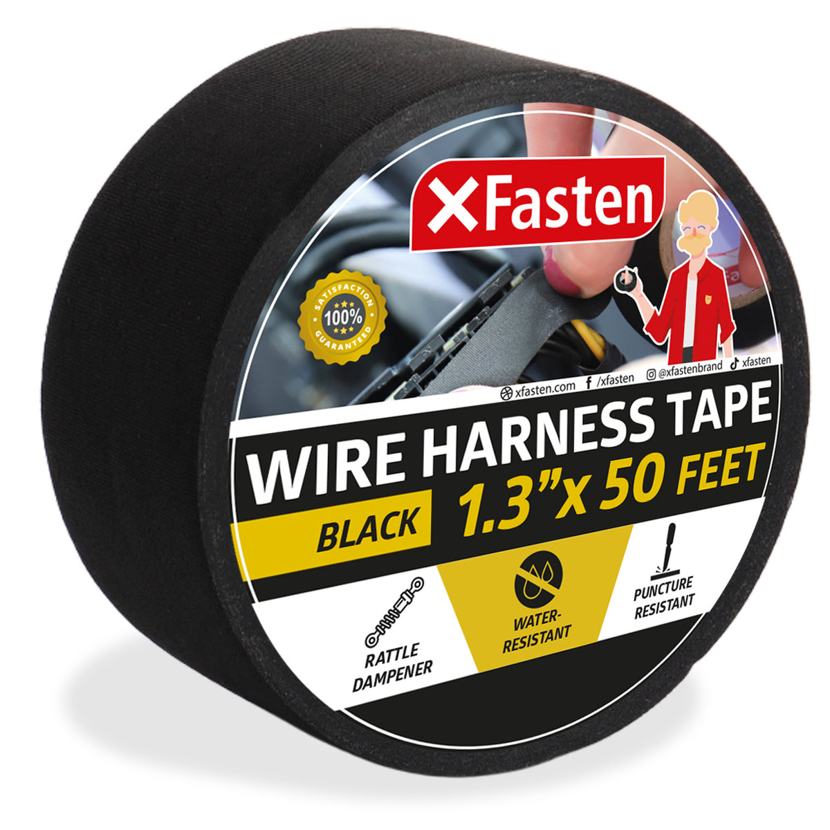 XFasten Wire Harness Tape, 1.3 Inch x 50ft High Temp Wiring Loom Harne