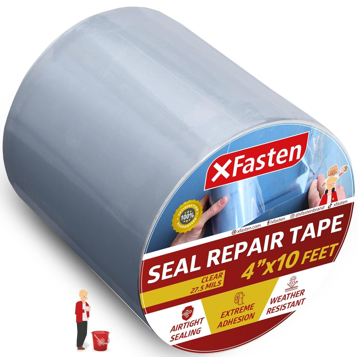 XFasten Waterproof Patch and Seal Tape, Clear, 4-Inch by 10-Foot Roof